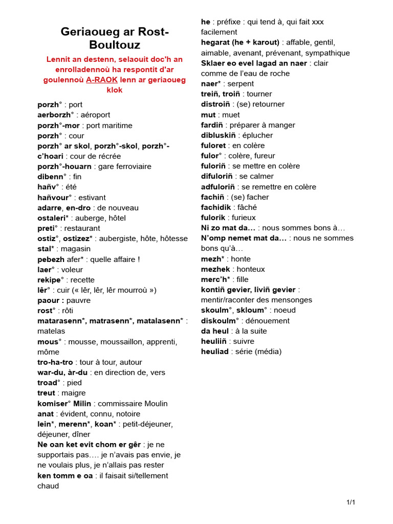 Geriaoueg Ar Rost-Boultouz | PDF