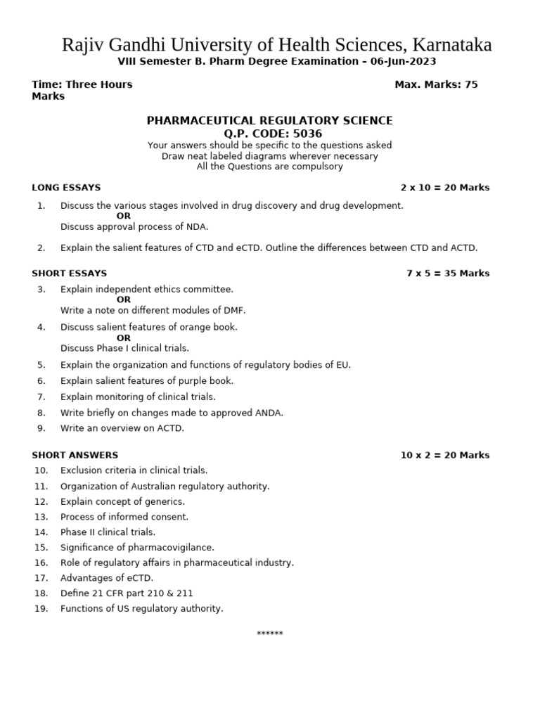 Pharm - 5036 - Pharmaceutical Regulatory Science - TTP (May-2023) - May ...