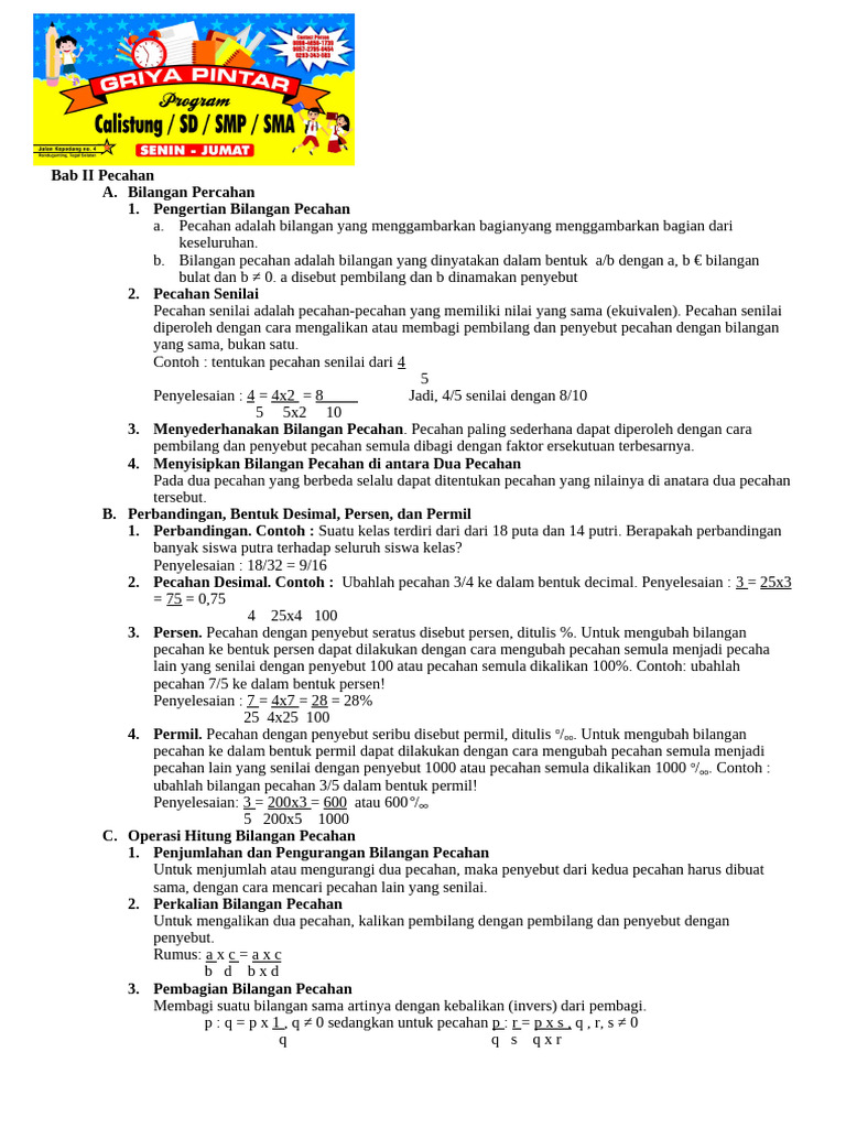 Bab II Pecahan KLS 7 MTK | PDF