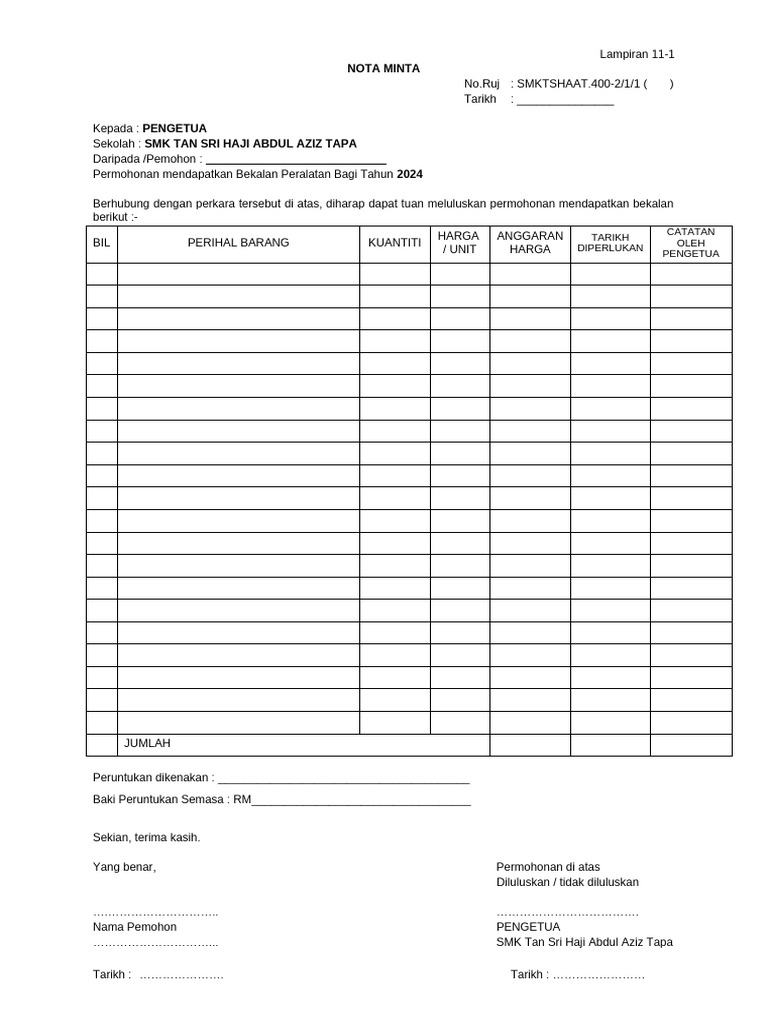 Nota Minta Kosong | PDF
