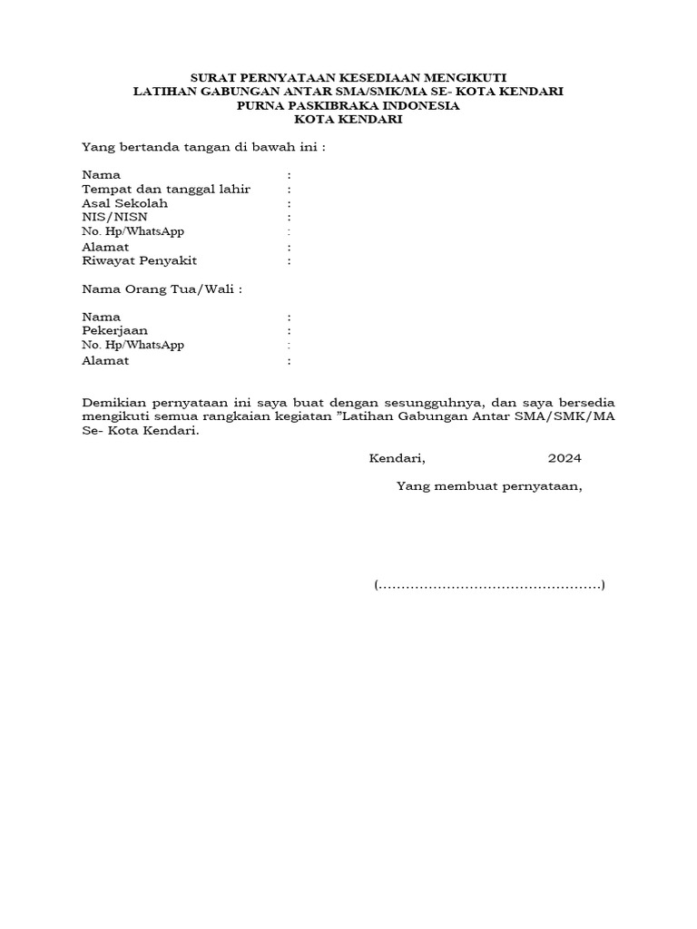 Surat Pernyataan LATGAB PPI | PDF