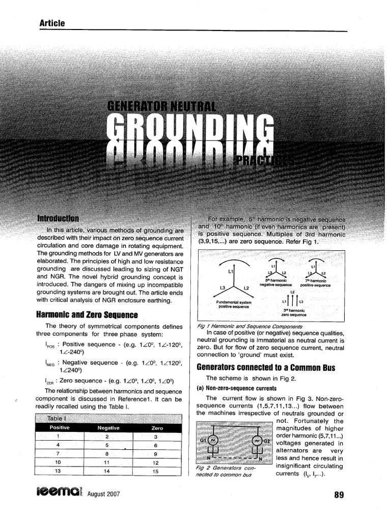 Generator Neutral Grounding Practice | PDF
