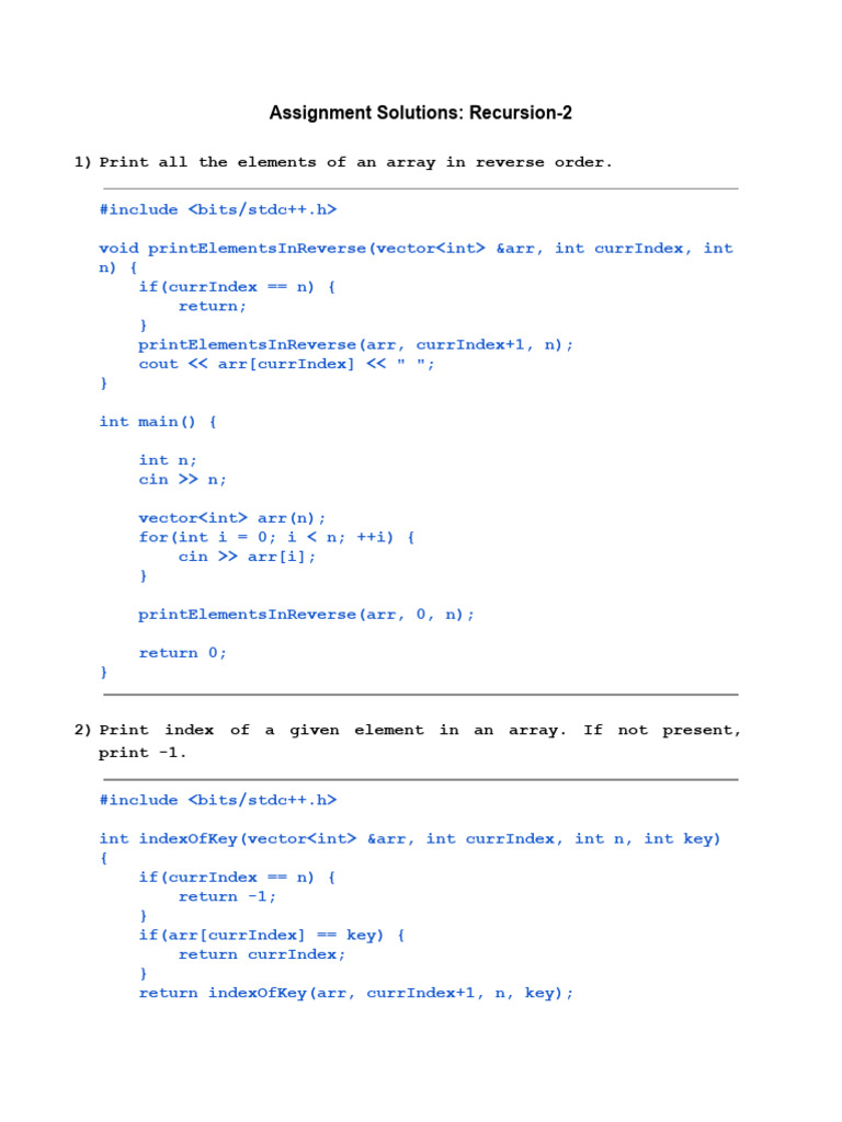Recursion Assignment Solution 2 | PDF