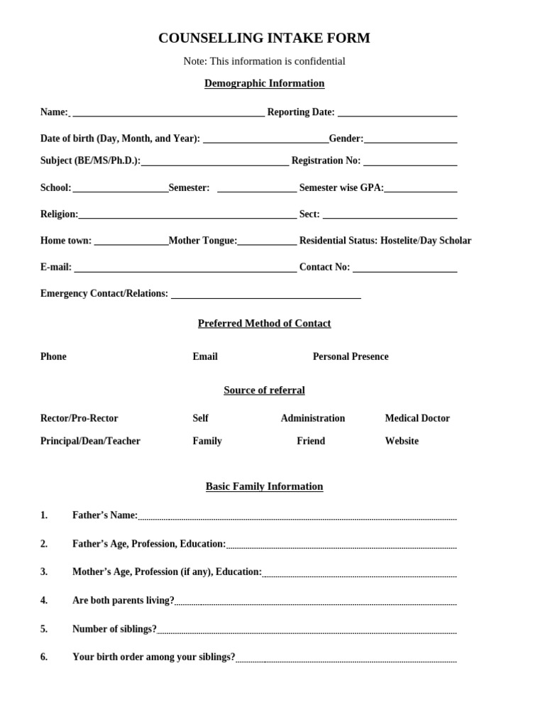 Counseling Basic Information Form NEWStudents | PDF