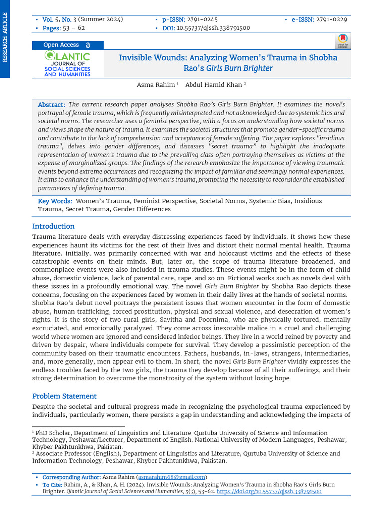 Invisible Wounds Analyzing Womens Trauma in Shobh | PDF