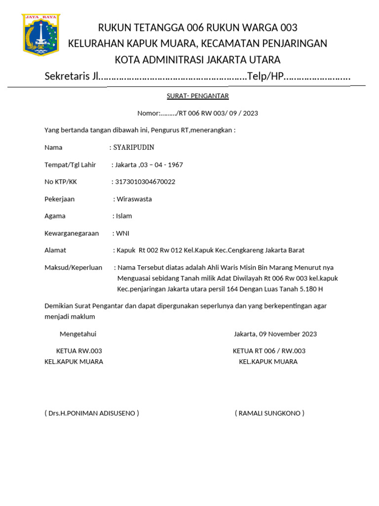 Rukun Tetangga 006 Rukun Warga 003 Kelurahan Kapuk Muara | PDF