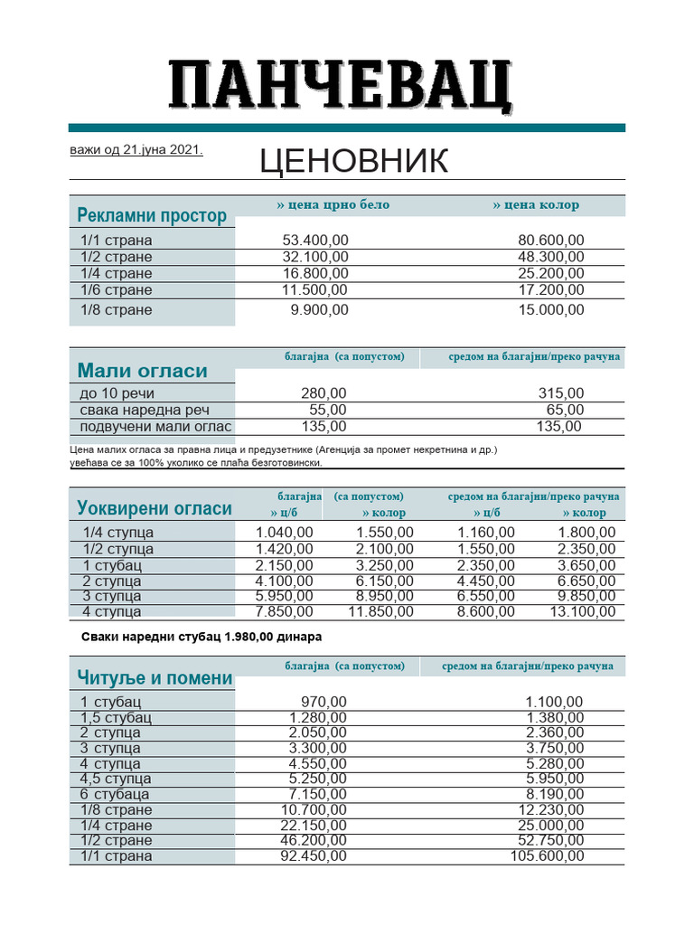 Cenovnik Jun 20214 | PDF