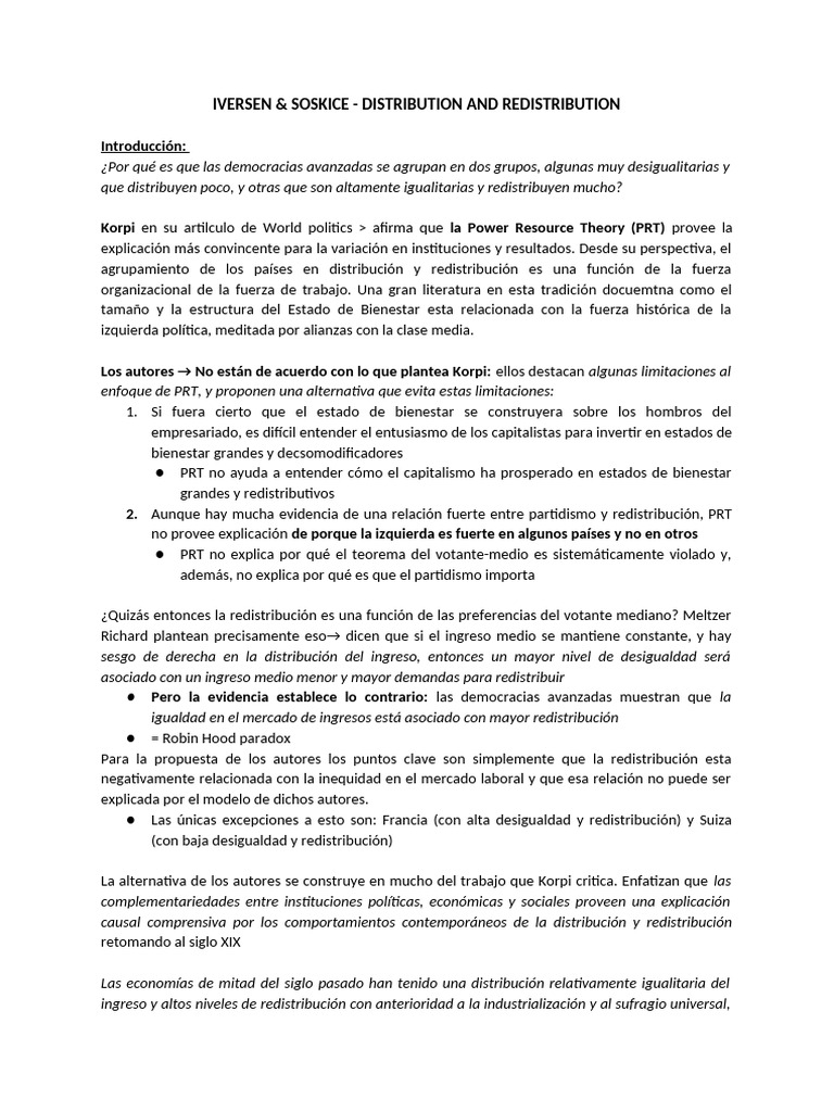 IVERSEN & SOSKICE - Distribution and Redistribution | PDF