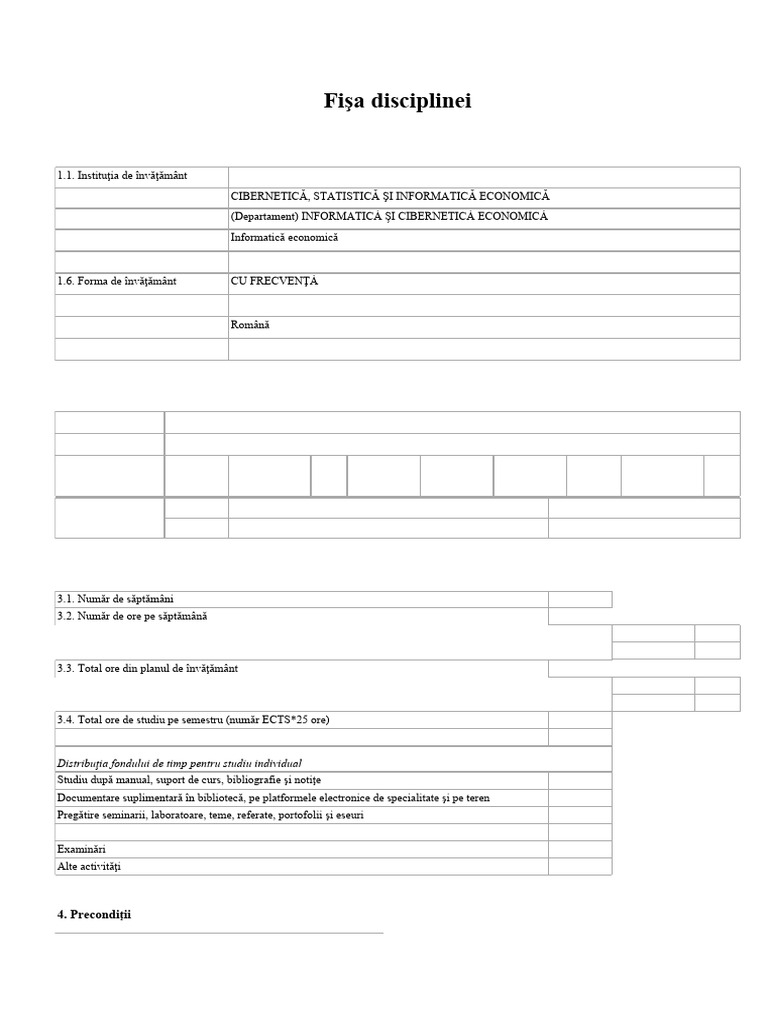 Fisa Disciplina | PDF