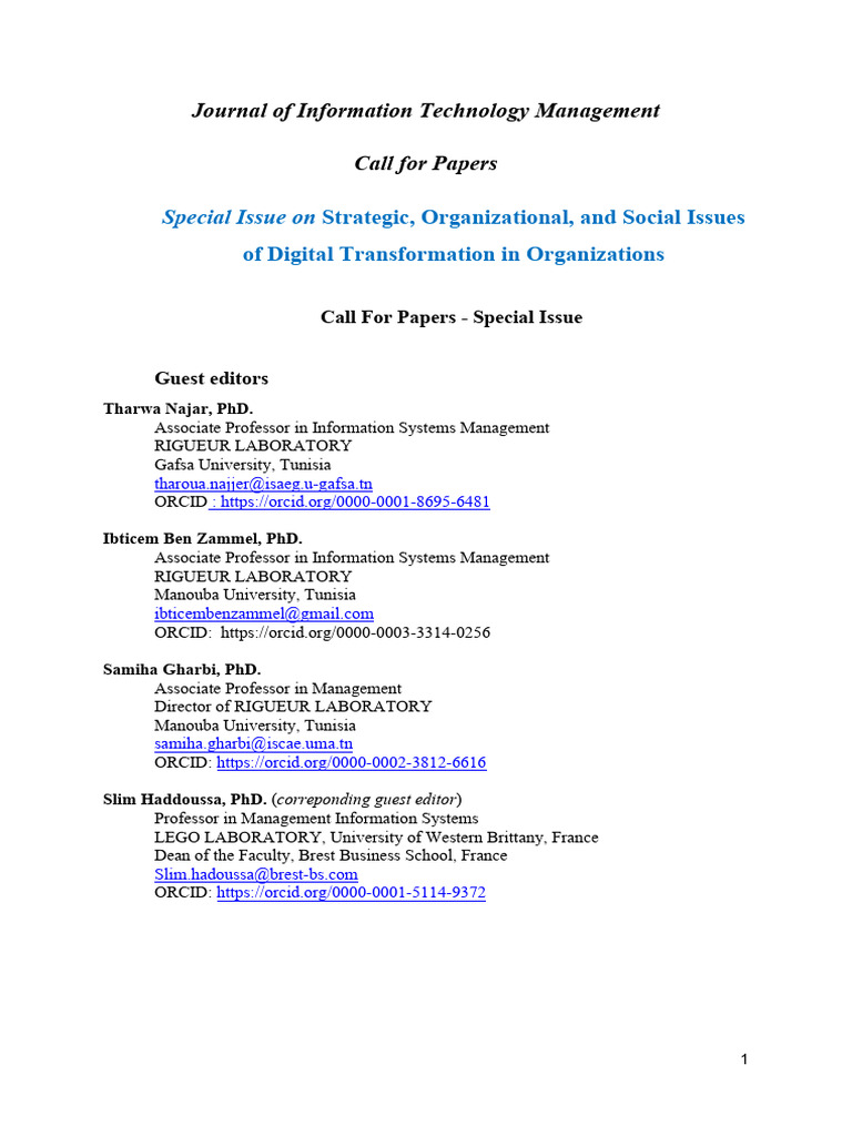 Call For Paper Special Issue Digital Transformation JITM2024 - SH | PDF