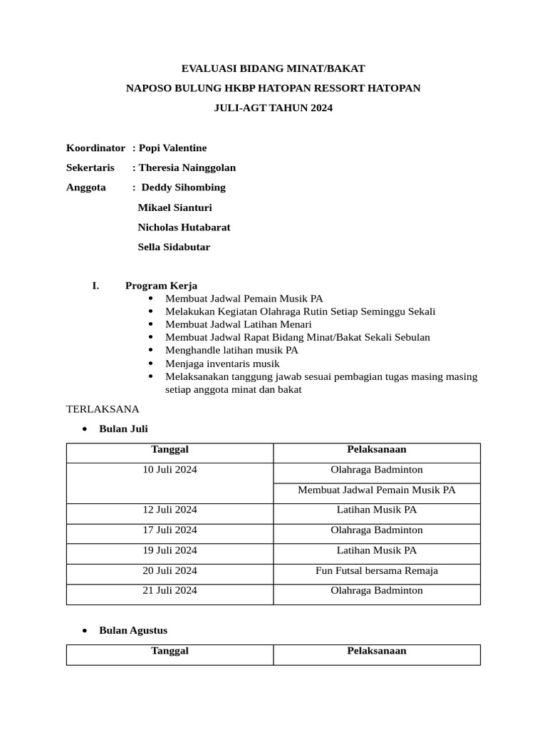 Eval B. MInat Bakat Juli-Agt | PDF