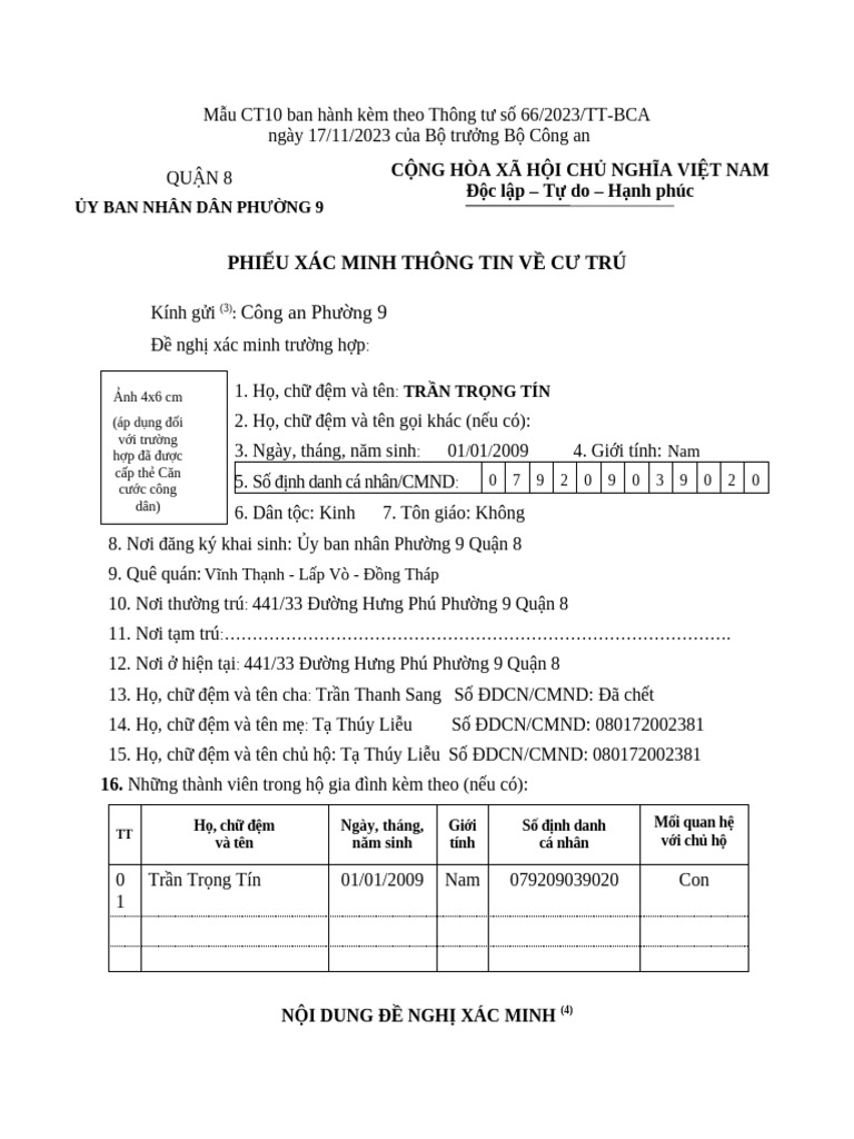 Mẫu CT10 Ban Hành Kèm Theo Thông Tư Số 66 | PDF