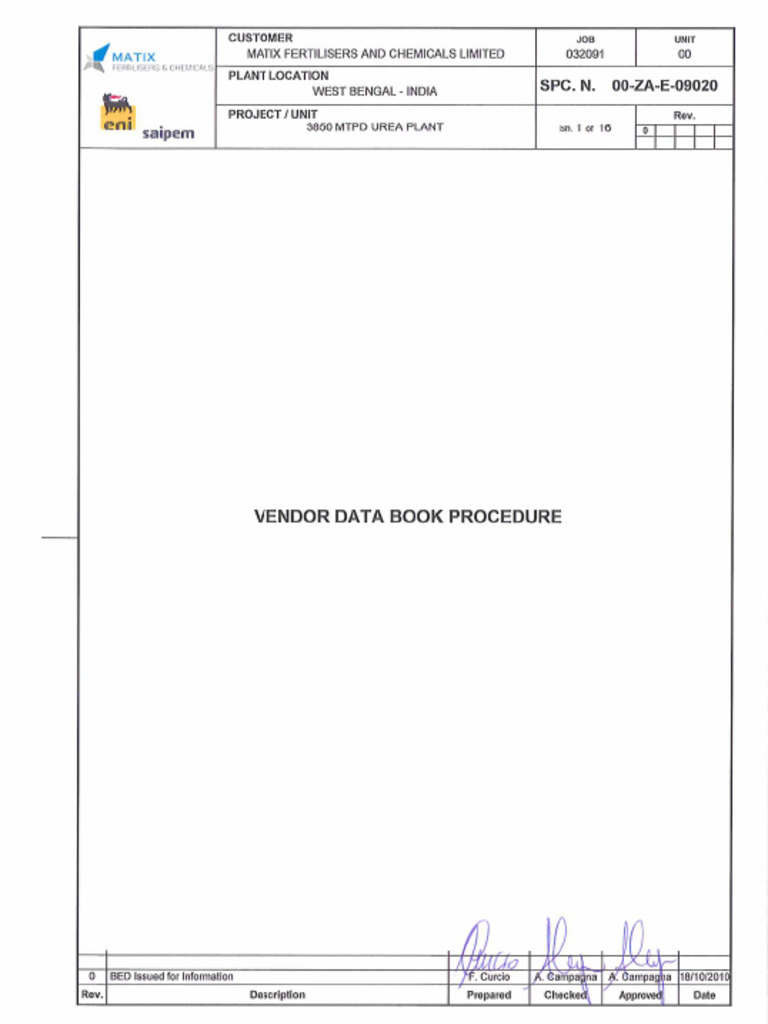 000 - 0 Vendor Data Book Procedure | PDF