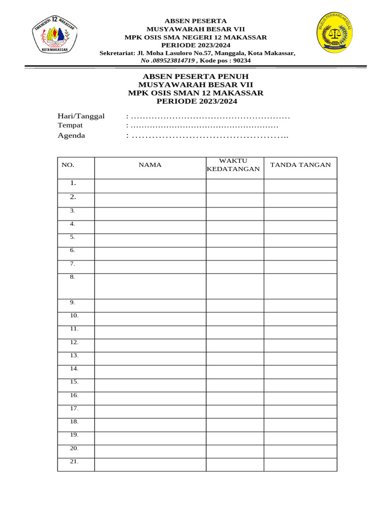 Absen Musyawarah MPK OSIS 2023/2024 | PDF | Art