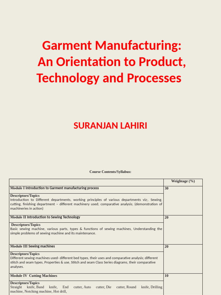 Intro To Garment Manufacturing - An Overview | PDF | Sewing | Seam (Sewing)