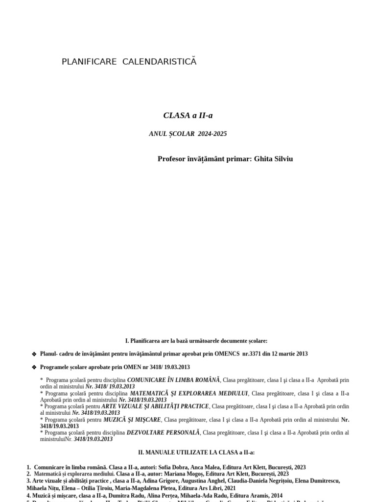 1 Planificare Clasa A Iia | PDF
