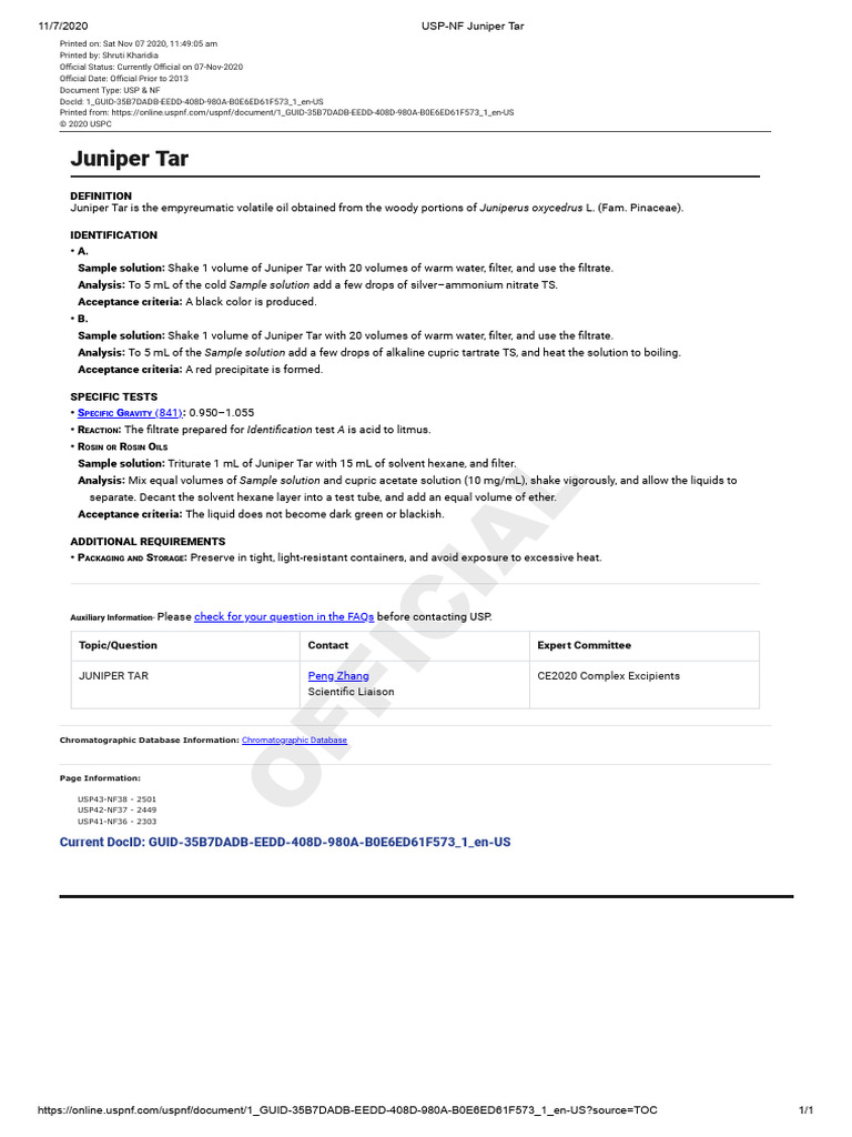 USP-NF Juniper Tar | PDF