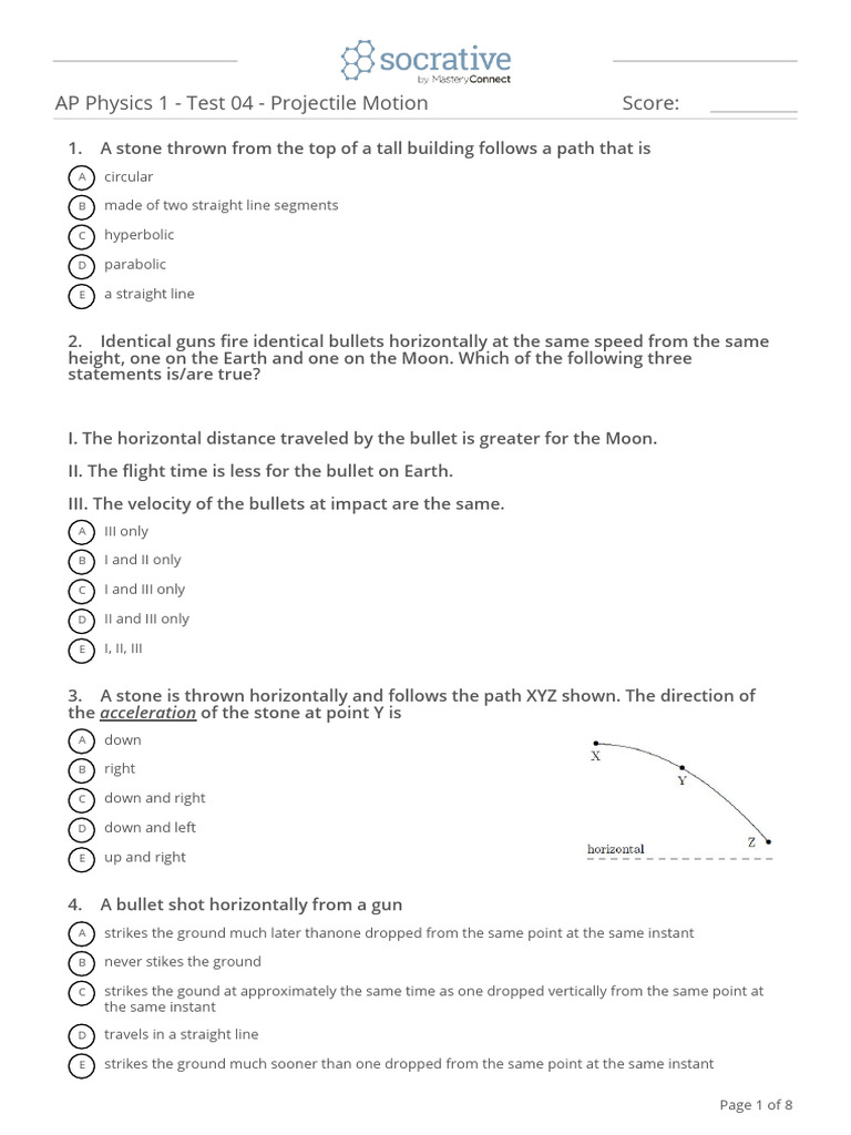 Projectile Motion Test | PDF