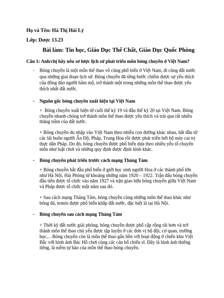 Bài Thu Hoạch Tin Học,Gdqp-An,Gdtc | PDF