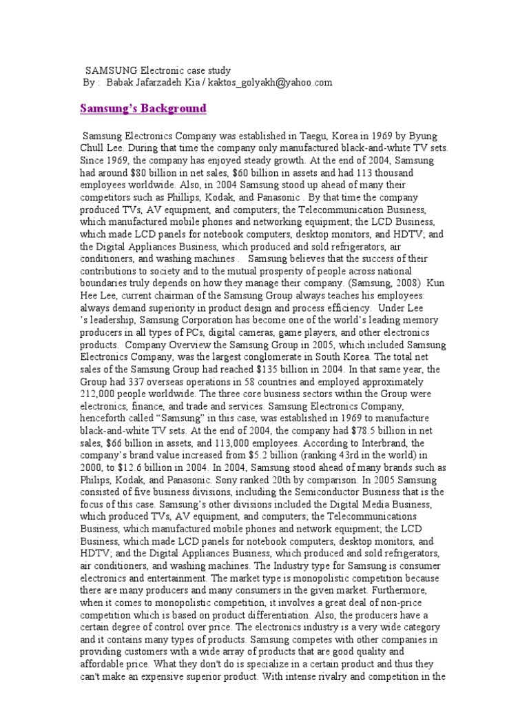 Samsung Electronics Case Study Overview | PDF | Samsung | Personal ...
