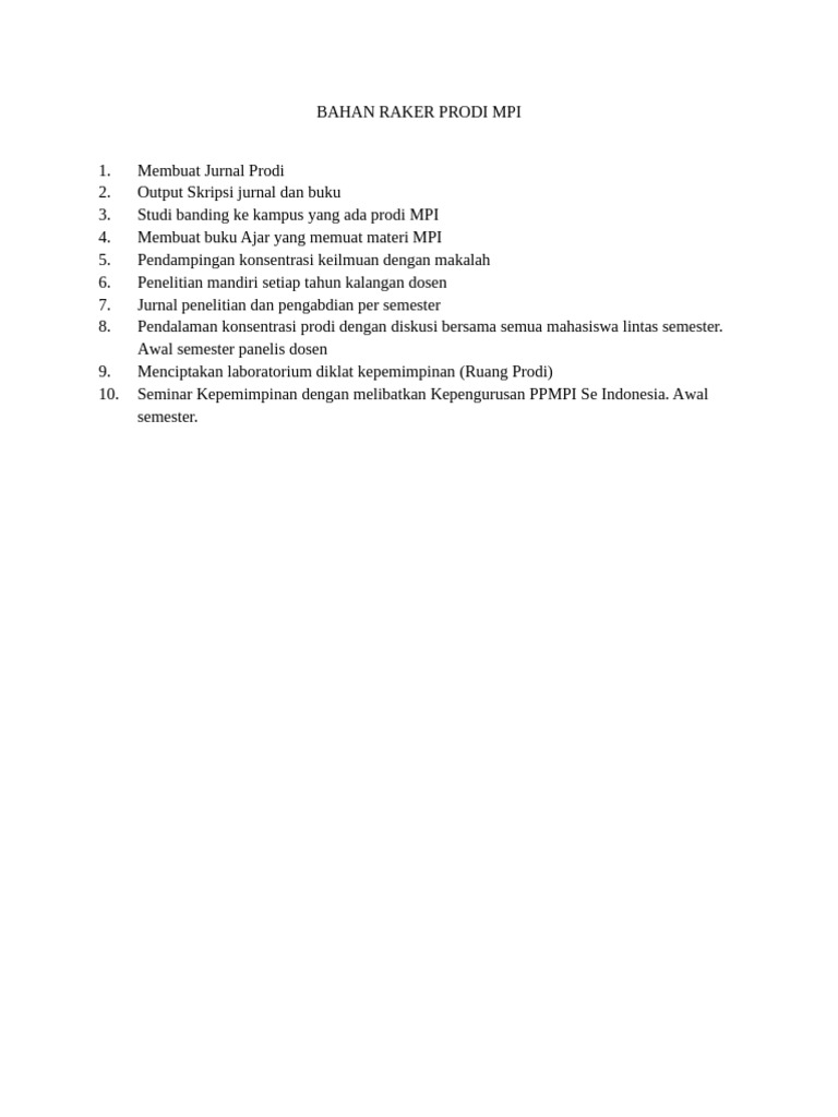 Bahan Raker Prodi Mpi | PDF