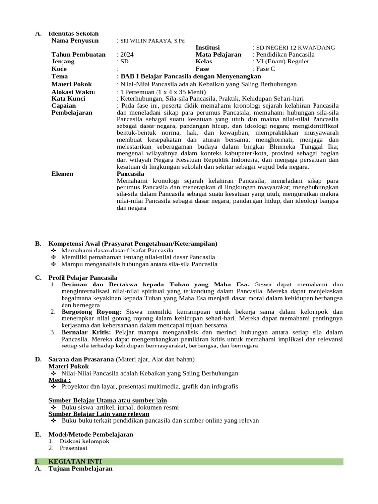 Modul Ajar Ikm Kelas 6 | PDF