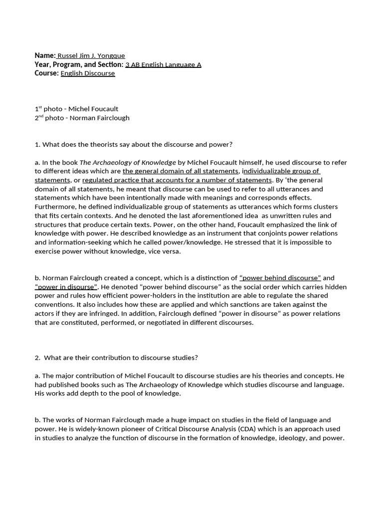 English Discourse A1 | PDF