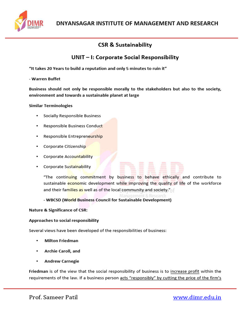 408 CSR Sustainability - Notes | PDF