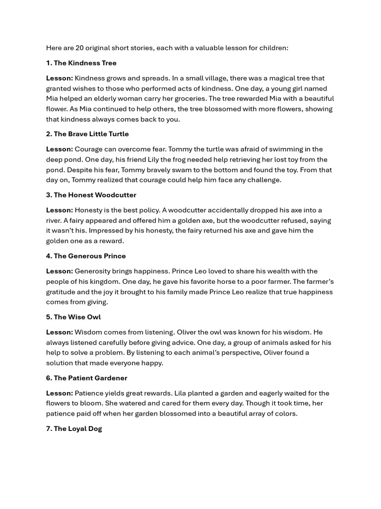 20 AI Generated Original Short Stories For Children | PDF