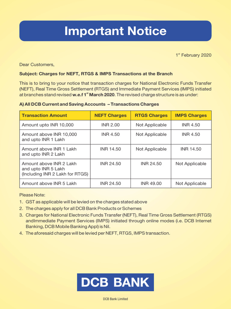 Revised NEFT and RTGS Charges March 01 2020 | PDF | Finance & Money ...
