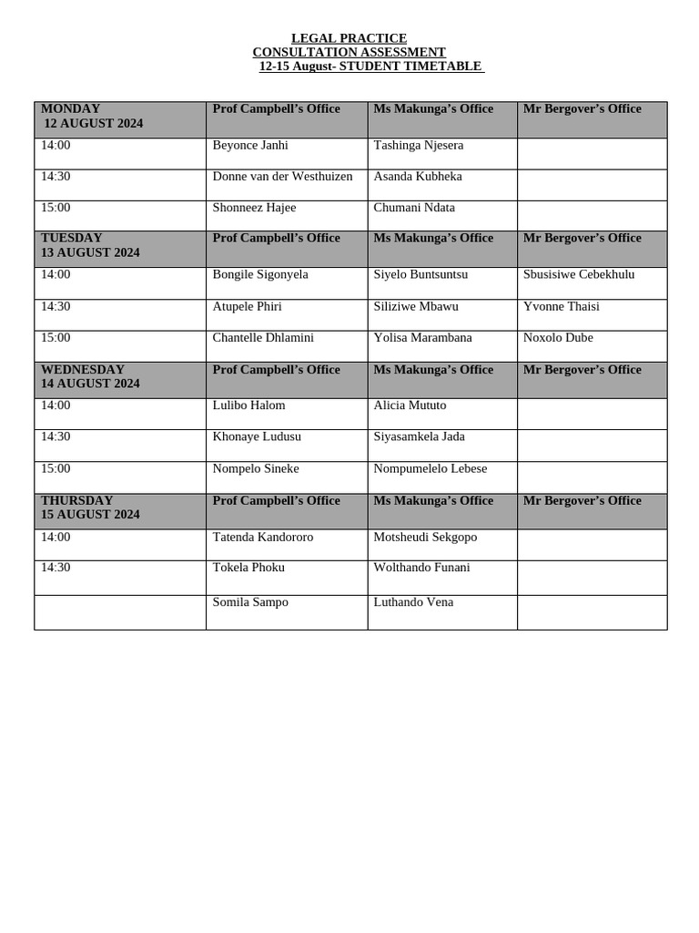 Student Timetable | PDF