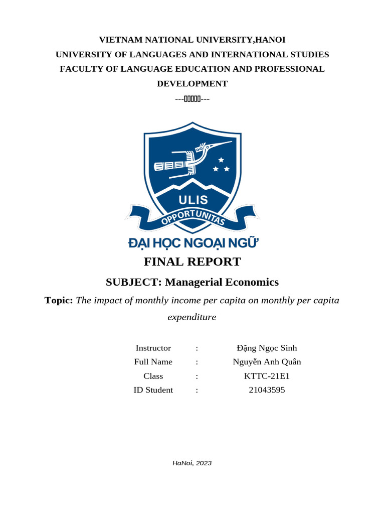 Final Report-ECO 301-Nguyễn Anh Quân | PDF