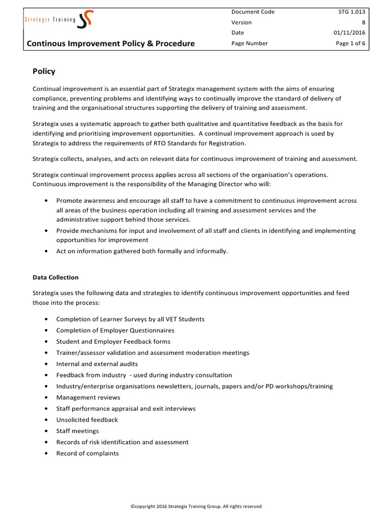 Sample Continual - Improvement - Procedure | PDF
