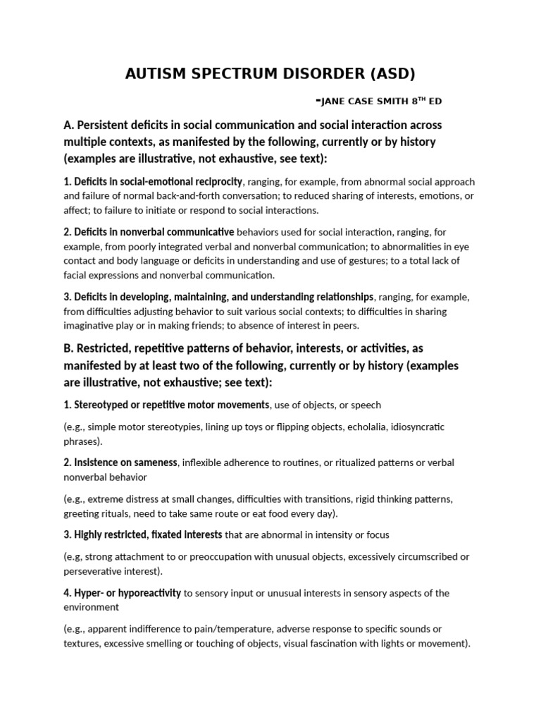 Autism Spectrum Disorder DSM 5 Criteria | PDF