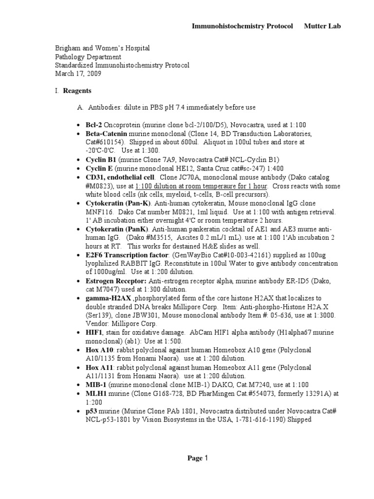 Ihc Protocol | PDF | Immunohistochemistry | Monoclonal Antibody