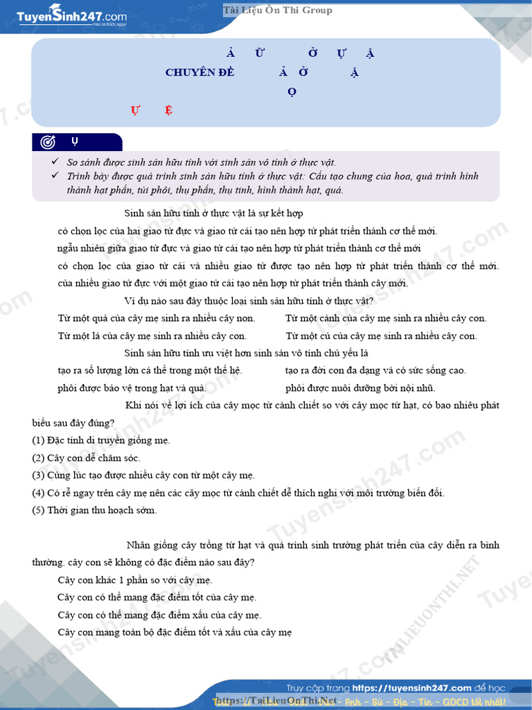 BTVN Sinh San Huu Tinh o Thuc Vat | PDF