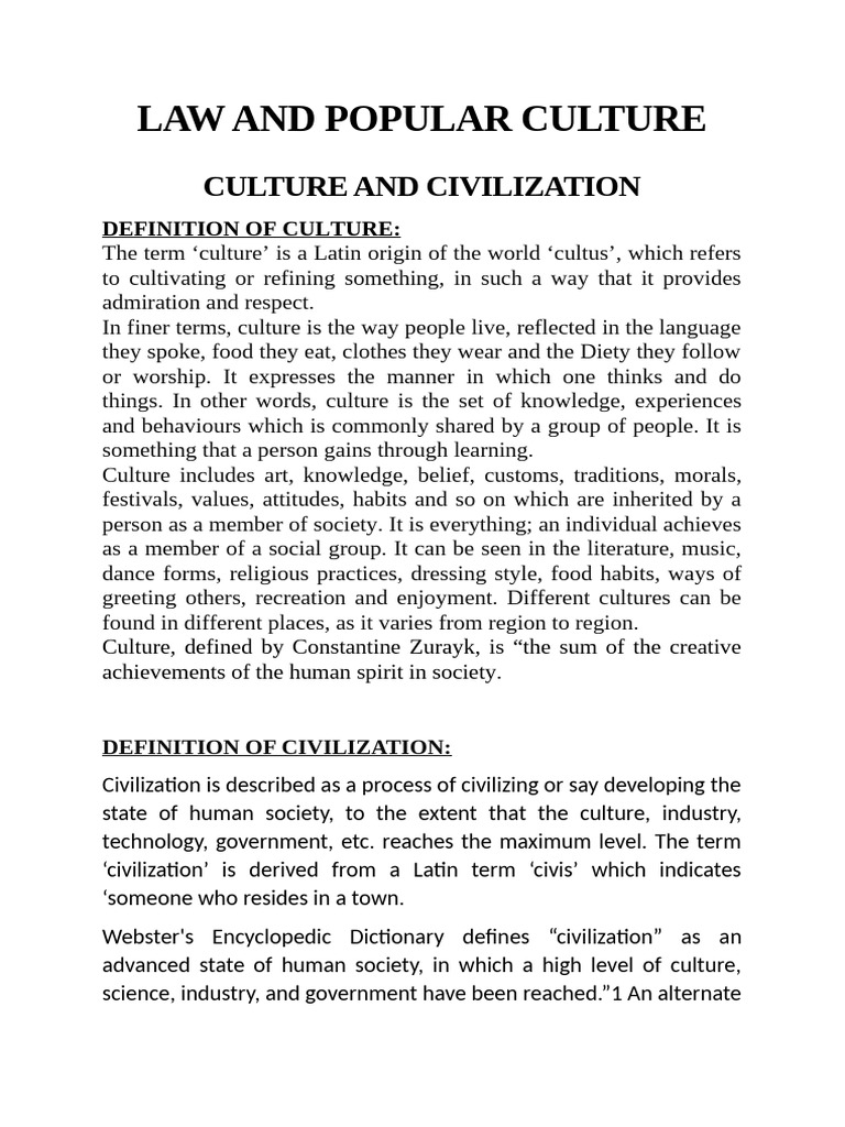 LAW AND POPULAR CULTURE Quick Reference Notes | PDF