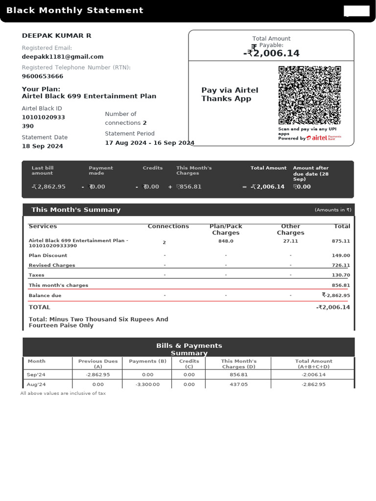 Broadband Bill - Sep2024-1-6 | PDF | Value Added Tax | Payments