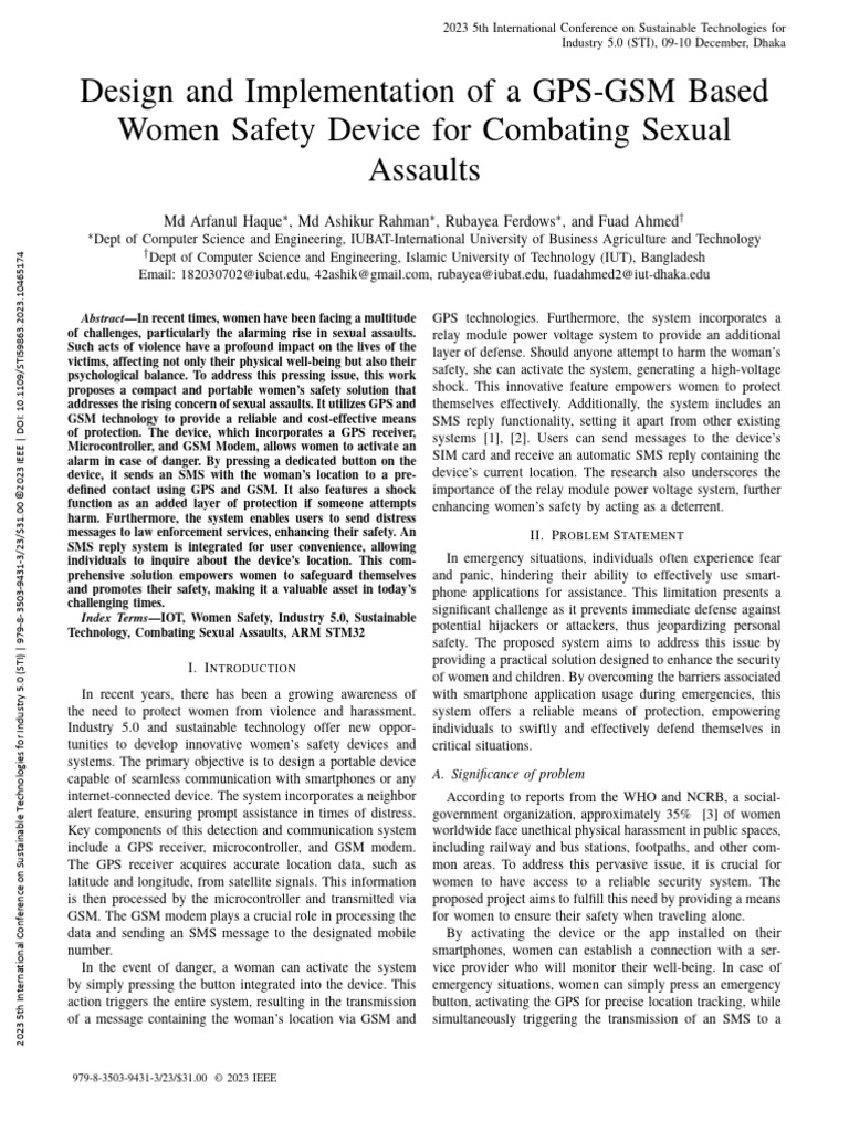 Design and Implementation of A GPS-GSM Based Women Safety Device For ...