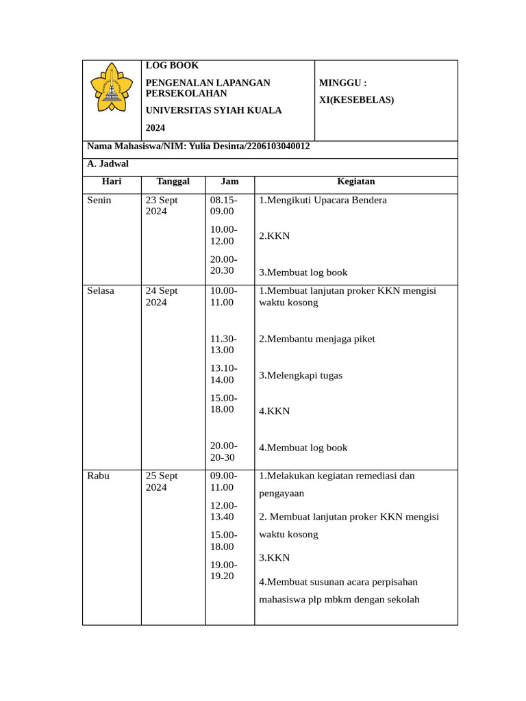 Log Book Minggu Ke-11 | PDF