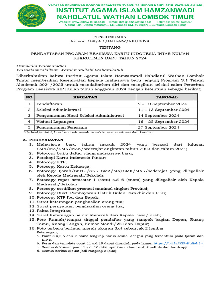 0189 Surat Kip K 2024 | PDF