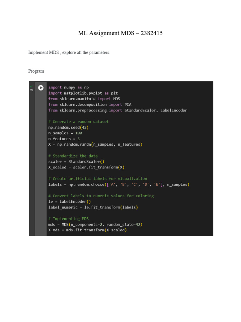 DEEPAK H S 2382415 - MDS Implementation | PDF