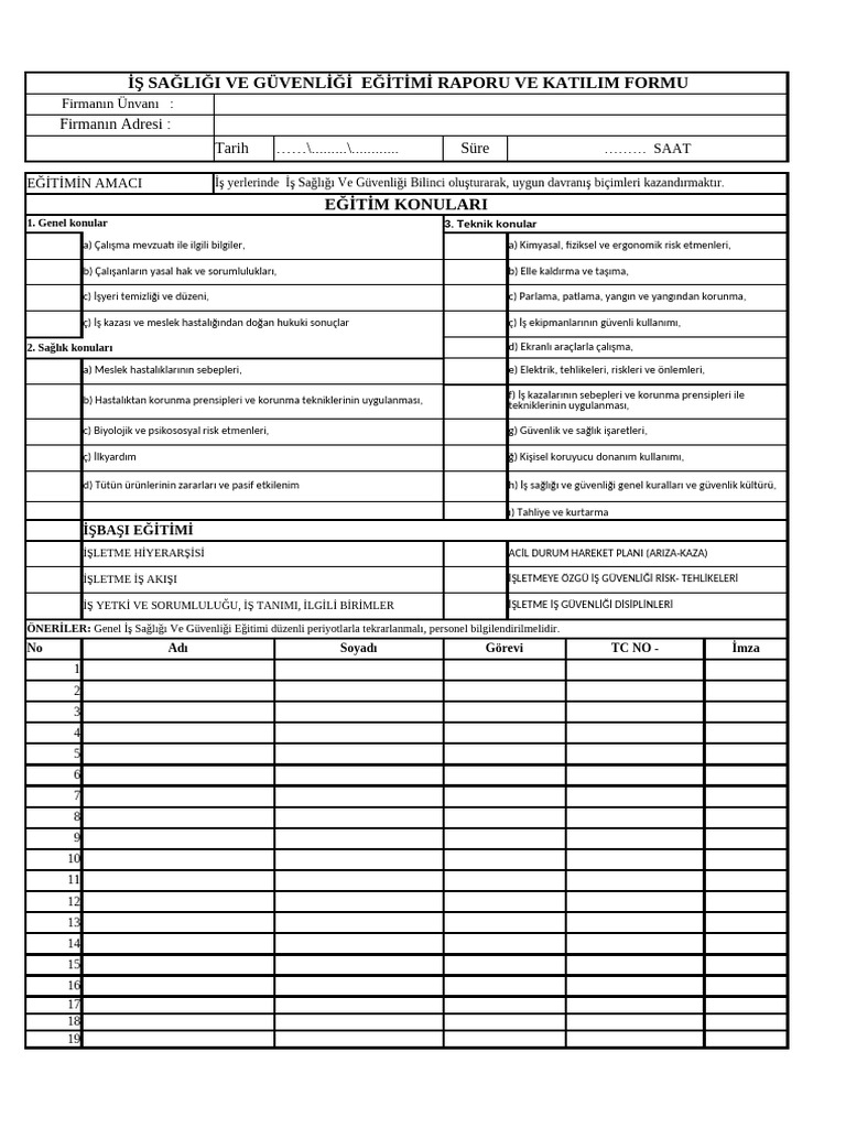 İSG Eğitim Katılım Formu | PDF