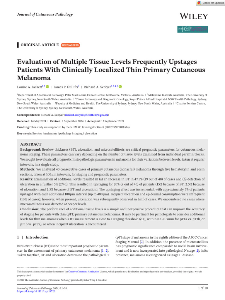 J Cutan Pathol - 2024 - Jackett - Evaluation of Multiple Tissue Levels ...