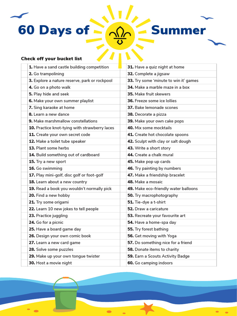 60 Days of Summer 2024 Bucket List Printer Friendly | PDF | Home & Garden