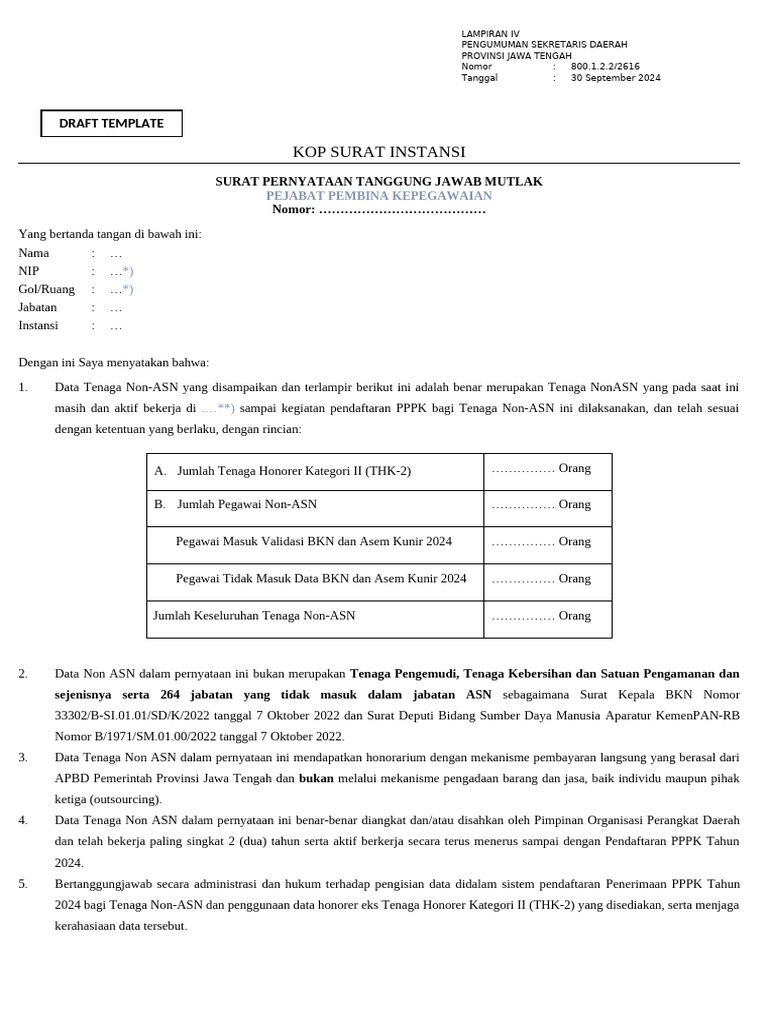 Lampiran IV (FORMAT SPTJM PENDAFTARAN PPPK) | PDF