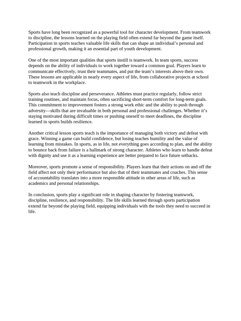 The Role of Sports in Building Character | PDF