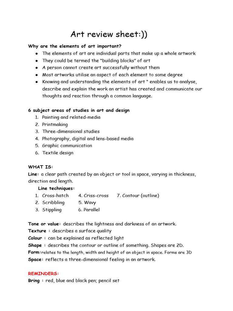 Art Review Sheet:) ) : Why Are The Elements of Art Important? | PDF