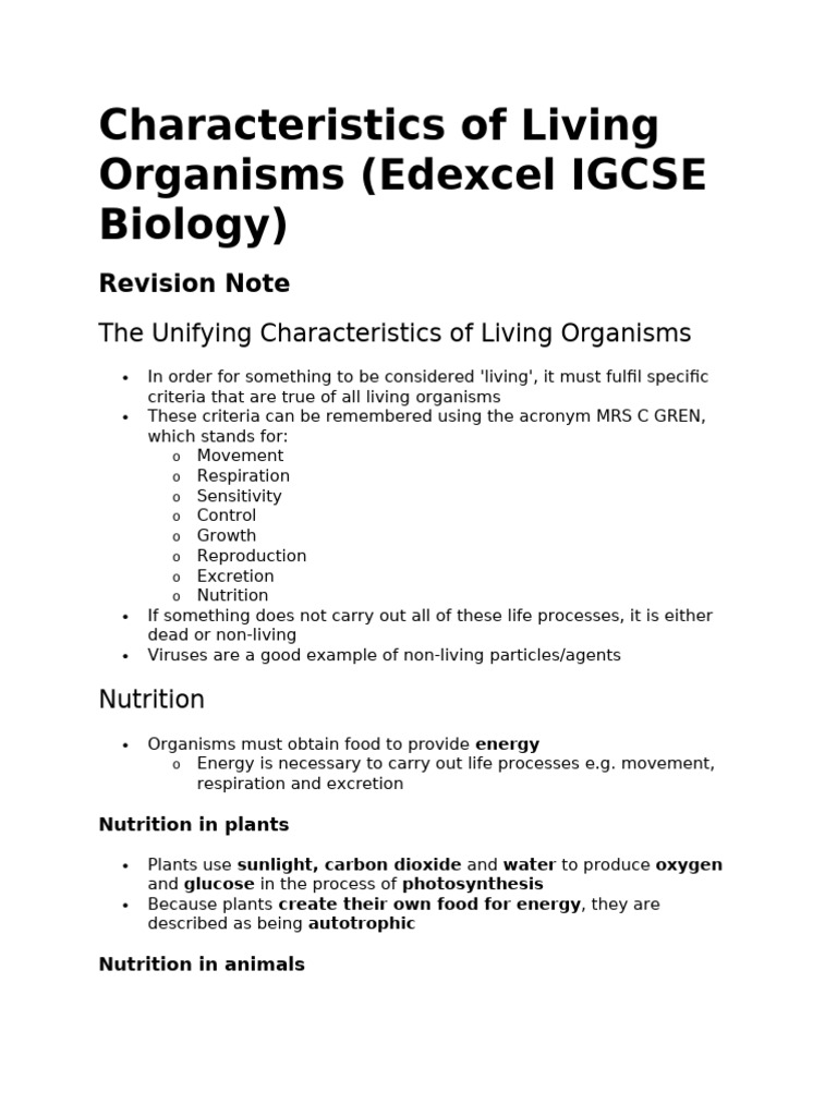 Characteristics of Living Organisms | PDF