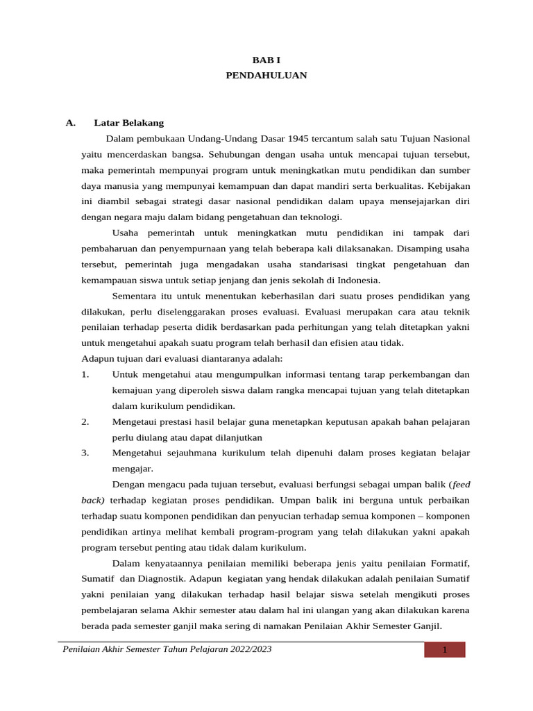 Program Kerja PTS 1 | PDF